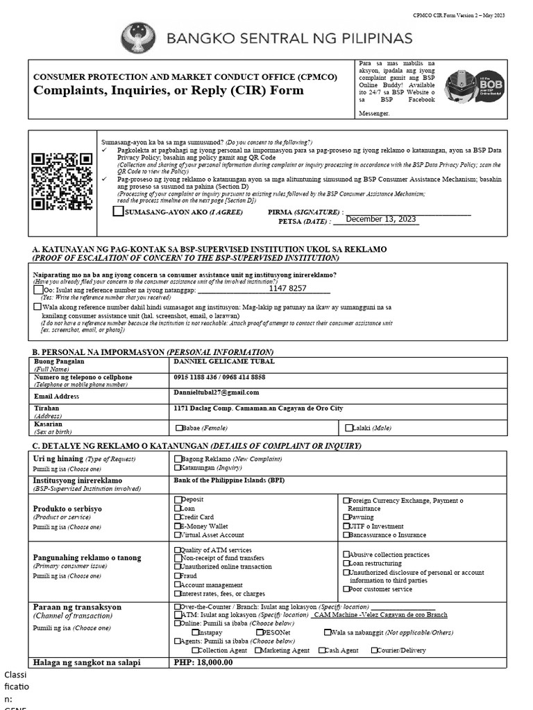 Cir Form | PDF | Automated Teller Machine | Money