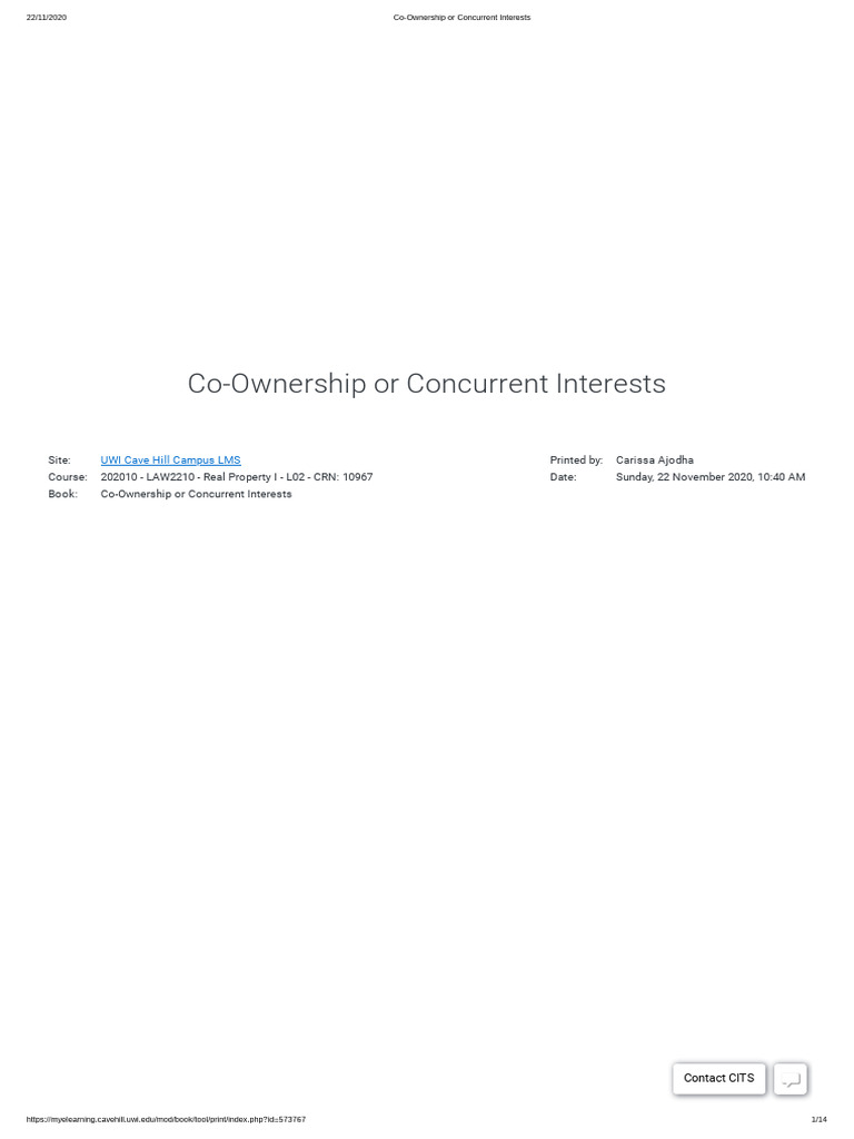 Co-Ownership or Concurrent Interests | PDF