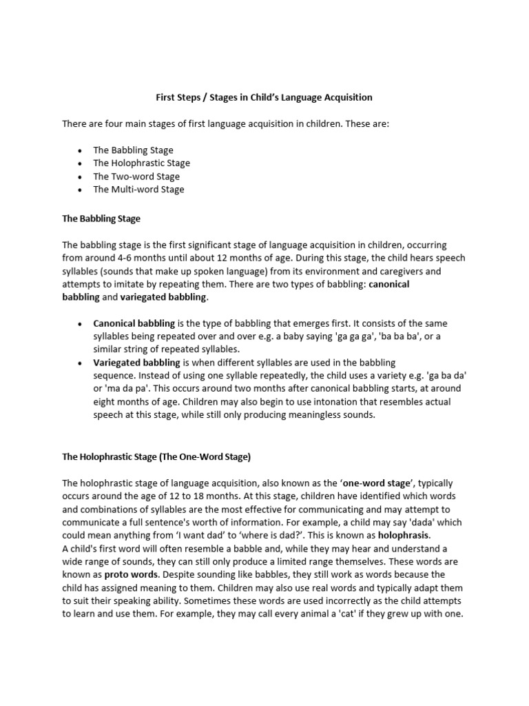 Stages of Child Language Acquisition | PDF | Language Acquisition ...