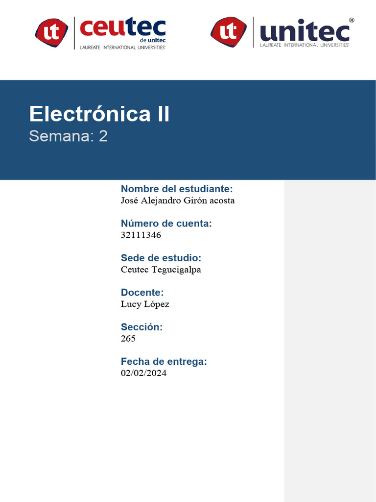 Tarea2 ElectronicaII Josegiron 32111346 | PDF