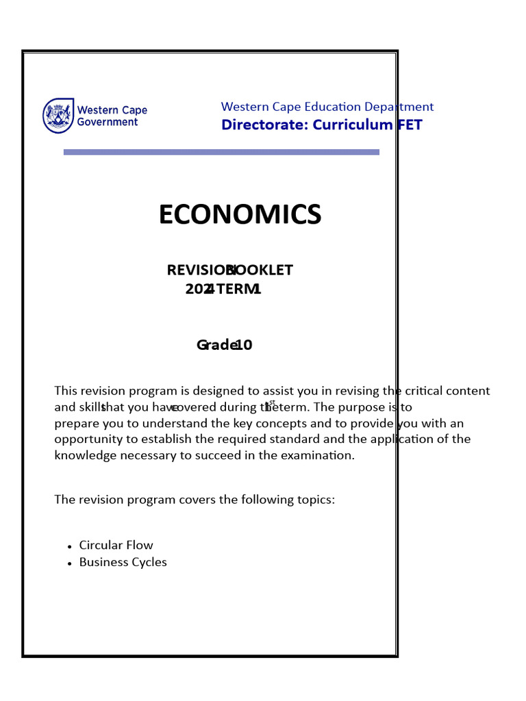 Economics Grade 10 Revision Material Term 1 - 2024 PDF | PDF ...
