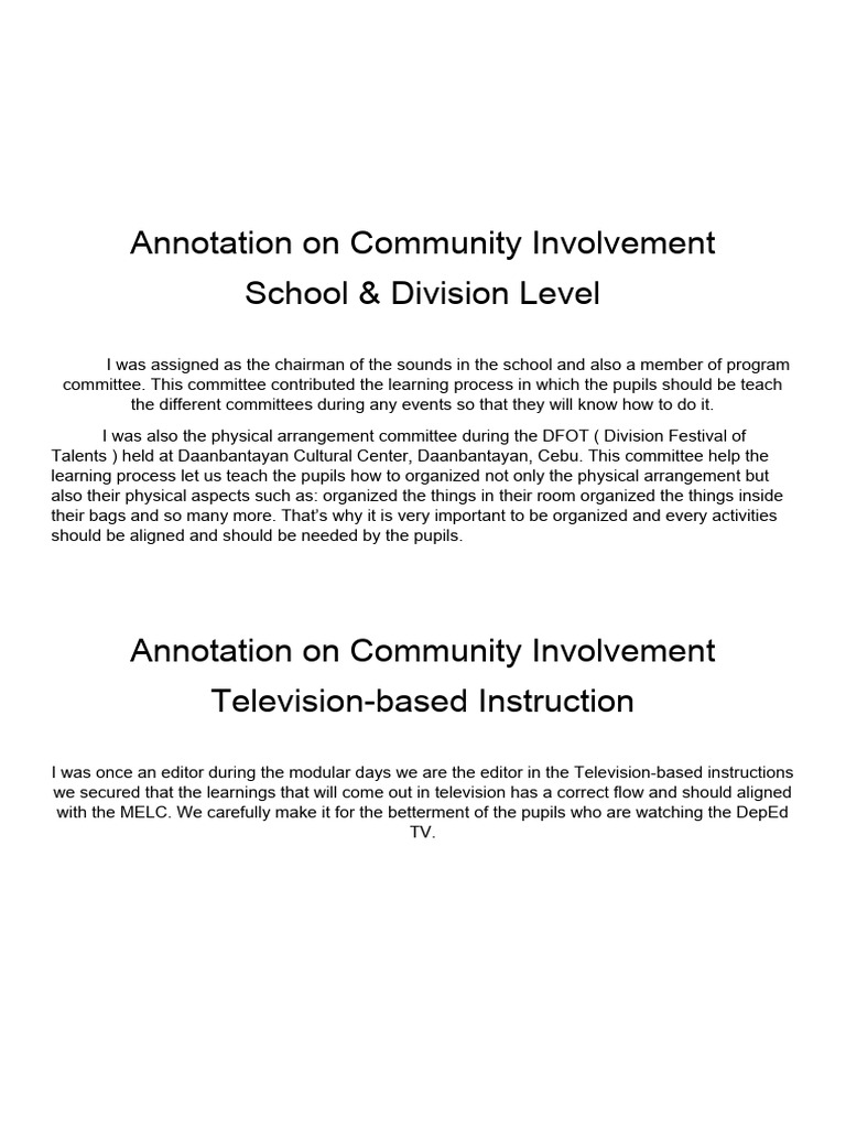 Annotation On Community Involvement | PDF