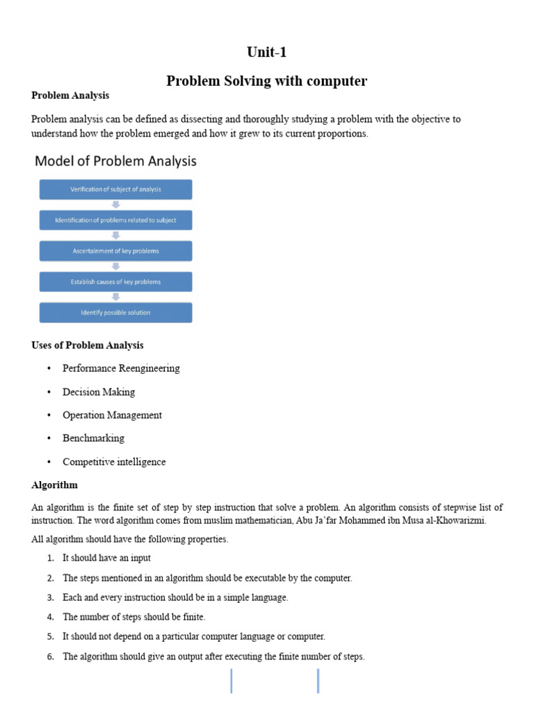 Unit-1 (Problem Solving With Computer) | PDF | Computer Program | Programming