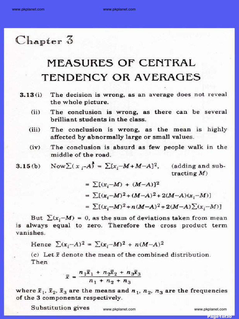 Chapter 3 Measures of Central Tendency or Averages BSC Statistics | PDF