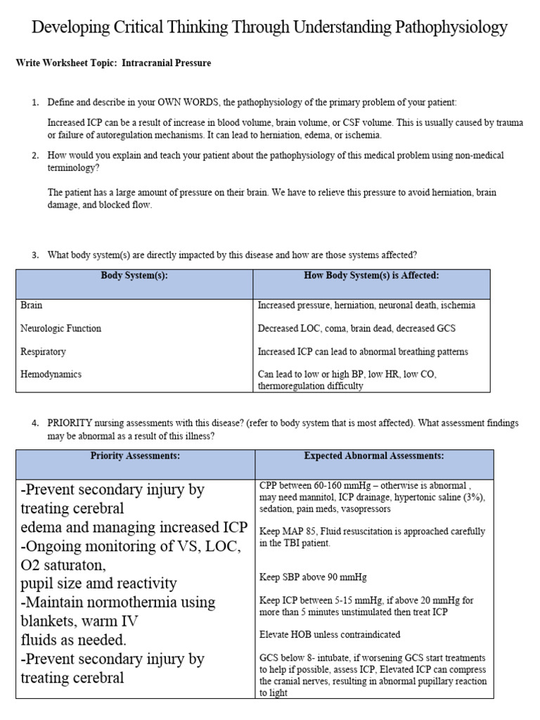 Increased ICP Developing Critical Thinking Through Understanding ...