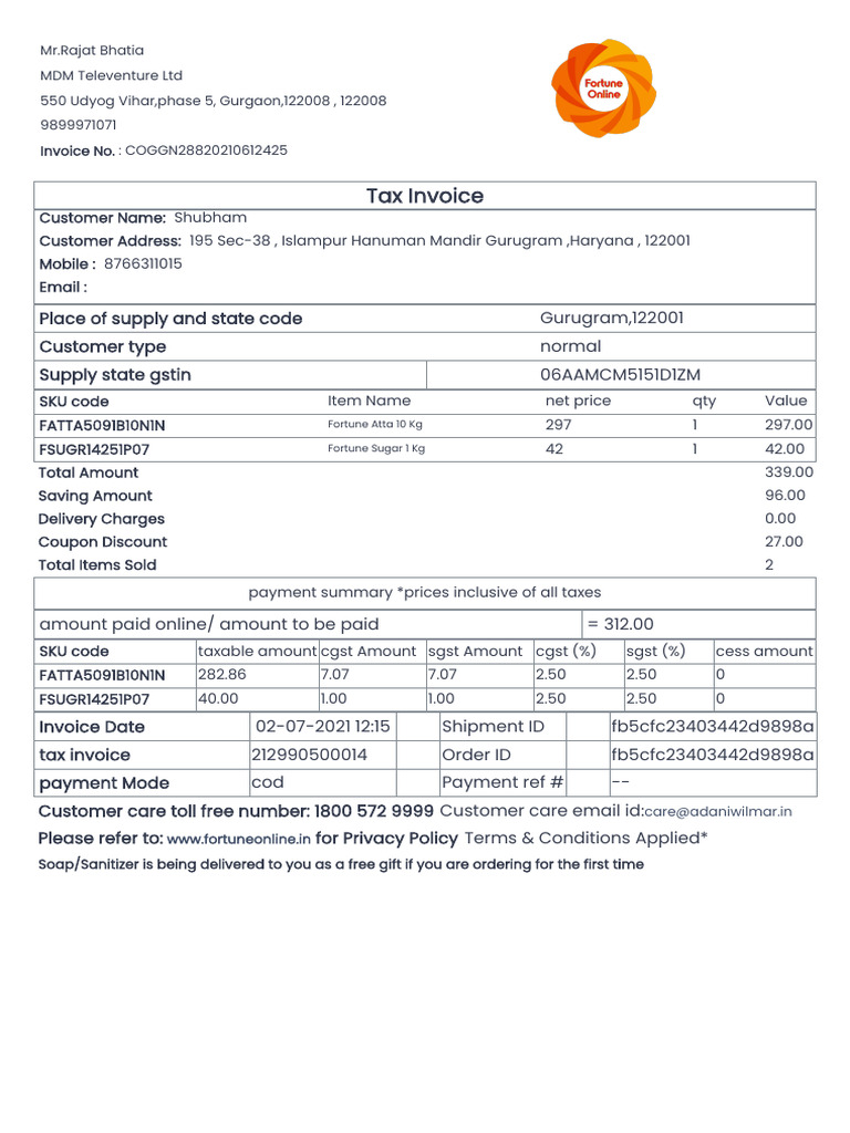 Tax Invoice: Place of Supply and State Code Customer Type Supply State Gstin | Download Free PDF ...