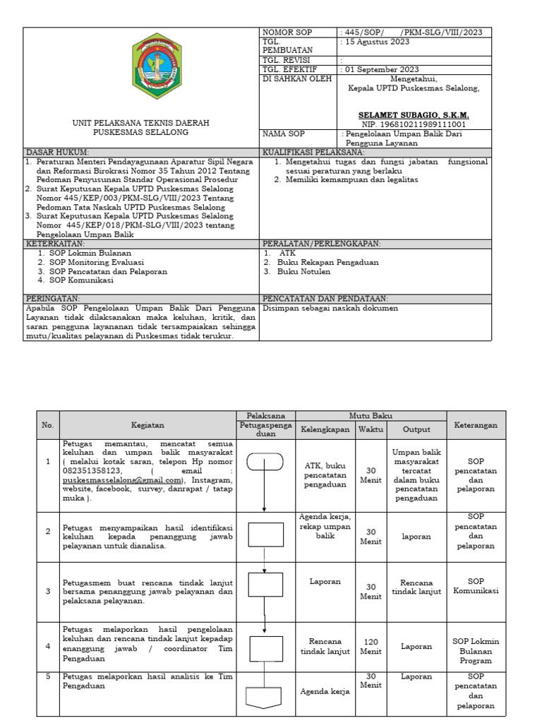 SOP Umpan Balik Puskesmas | PDF