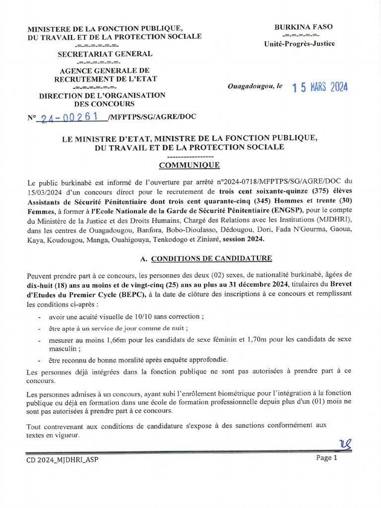 CD 2024 Assistant Secu Penitentiaire | PDF