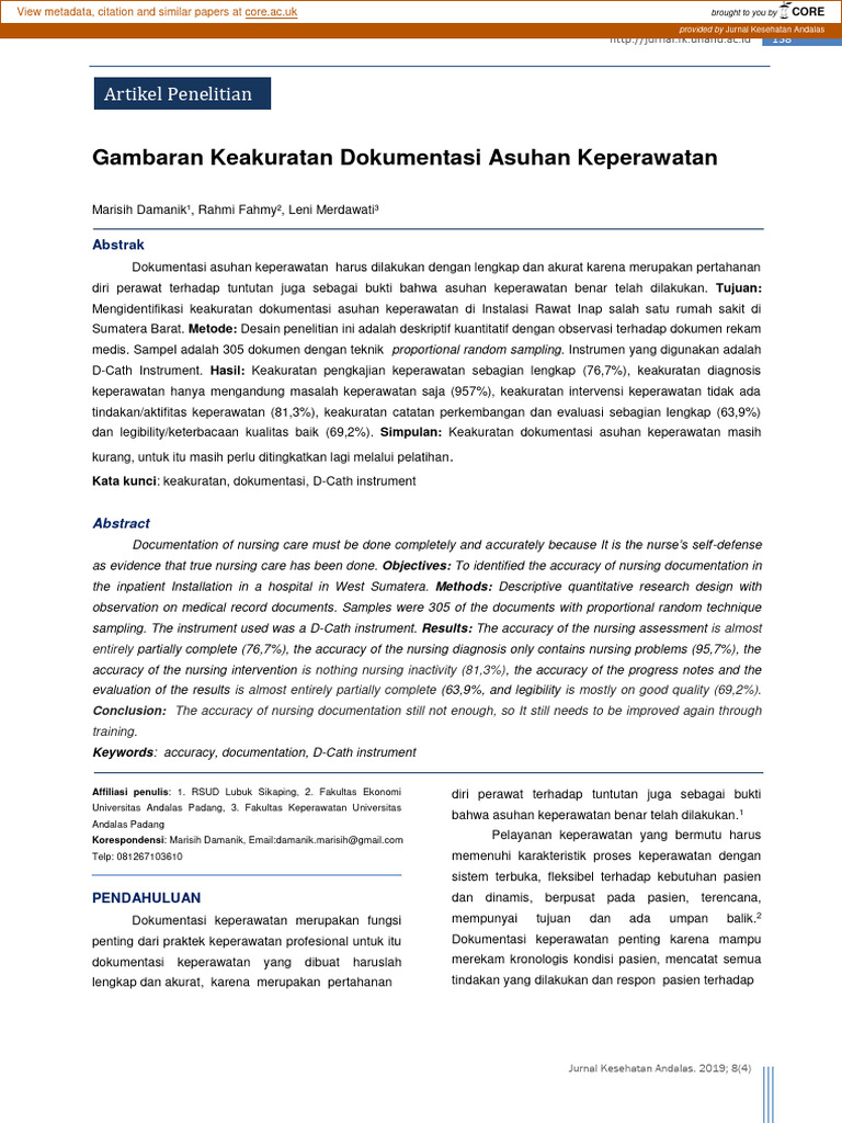 Gambaran Keakuratan Dokumentasi Asuhan Keperawatan: Artikel Penelitian ...