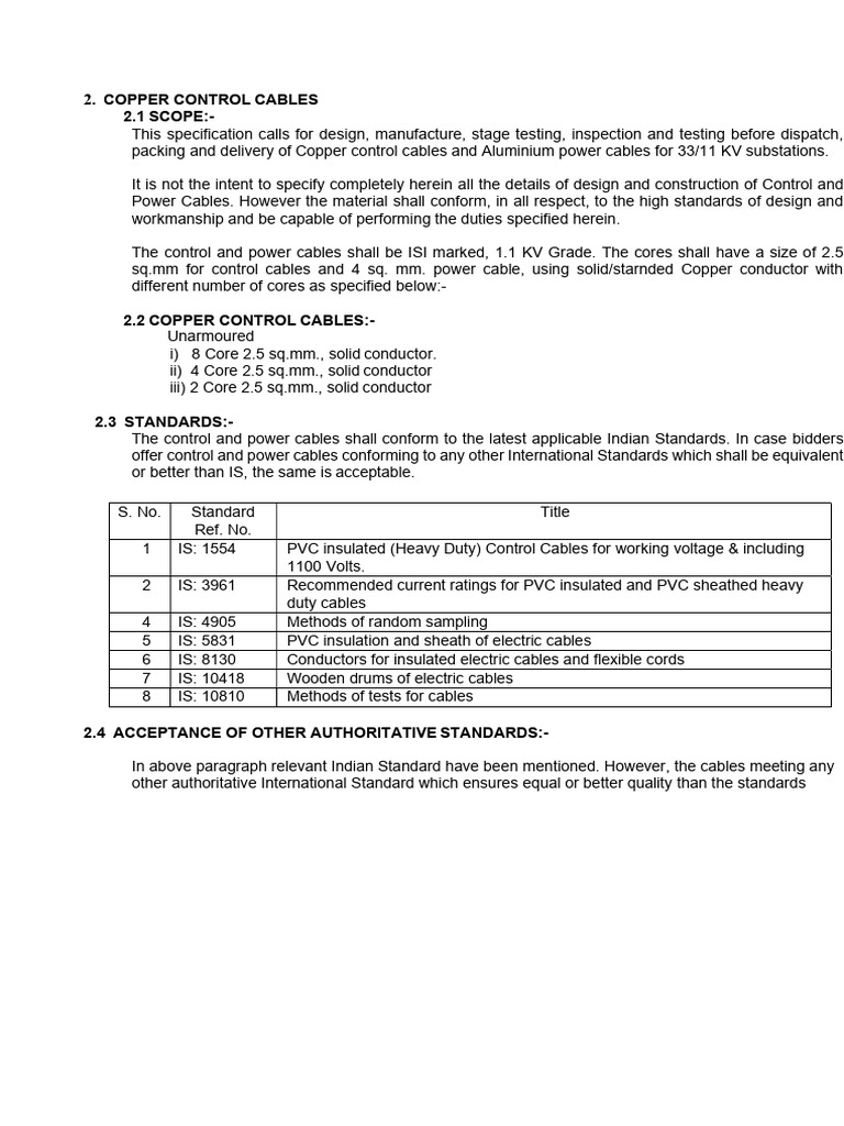 Copper Control Cable Specs | PDF | Electrical Wiring | Electrical Conductor