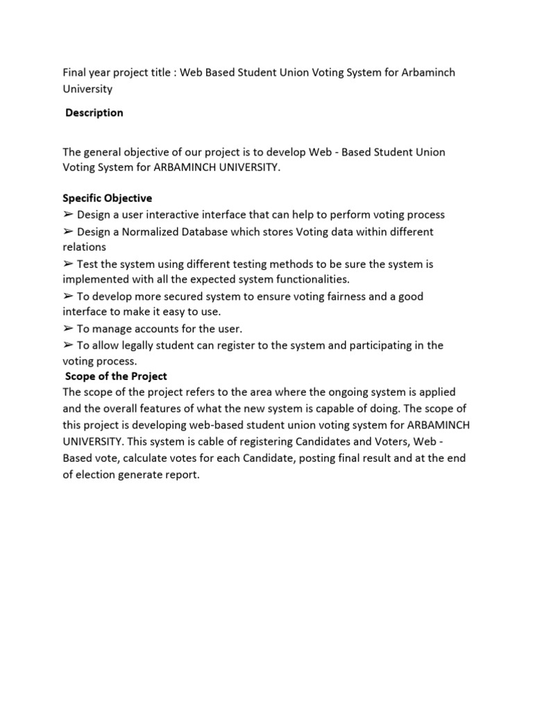 Web Based Student Union Voting System For Arbaminch University | PDF