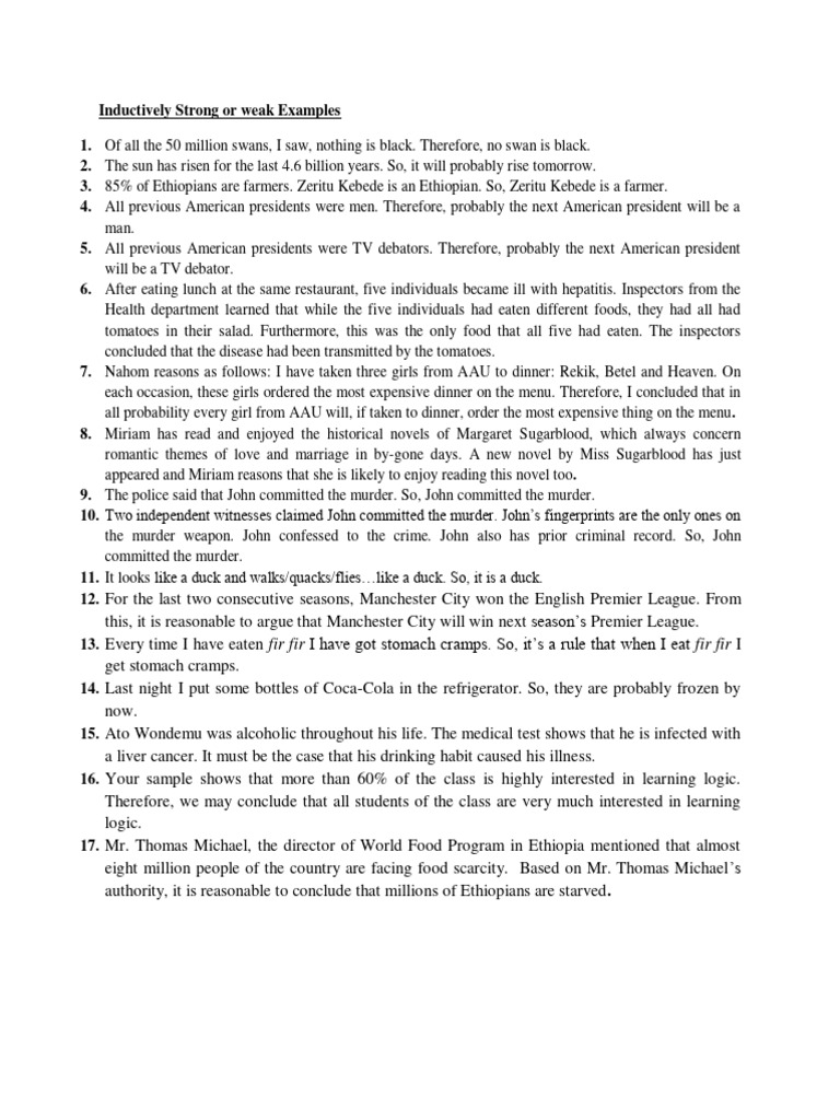 Inductively Strong or Weak Examples | PDF