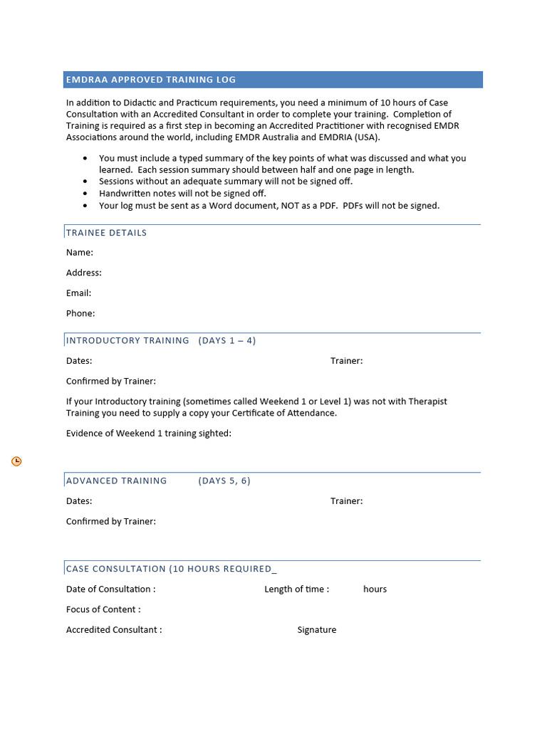 EMDR Training Log and Consultation Guide | PDF | Self-Improvement