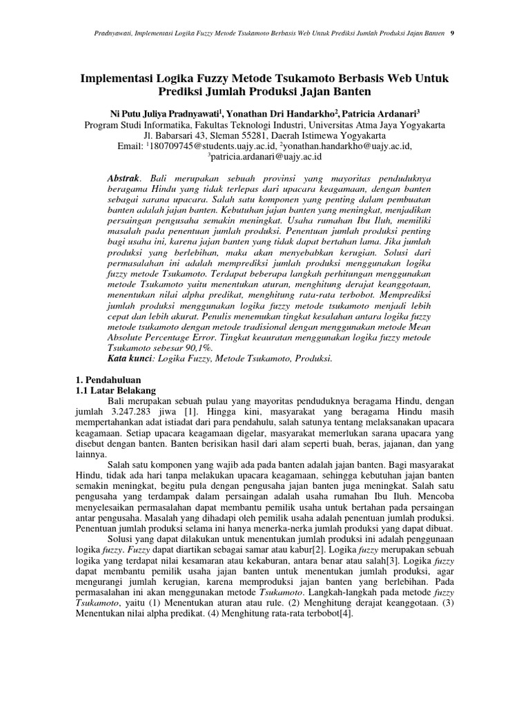 Implementasi Logika Fuzzy Metode Tsukamoto Berbasis Web Untuk Prediksi Jumlah Produksi Jajan ...