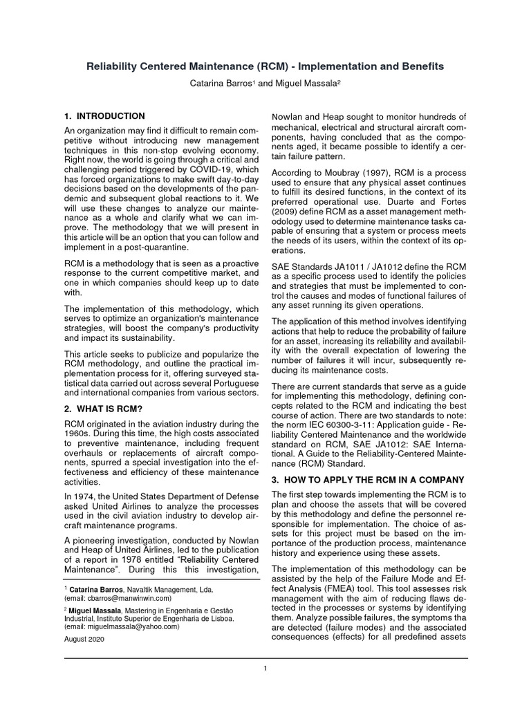 Reliability Centered Maintenance RCM Implementation and Benefits | PDF | Reliability Engineering ...