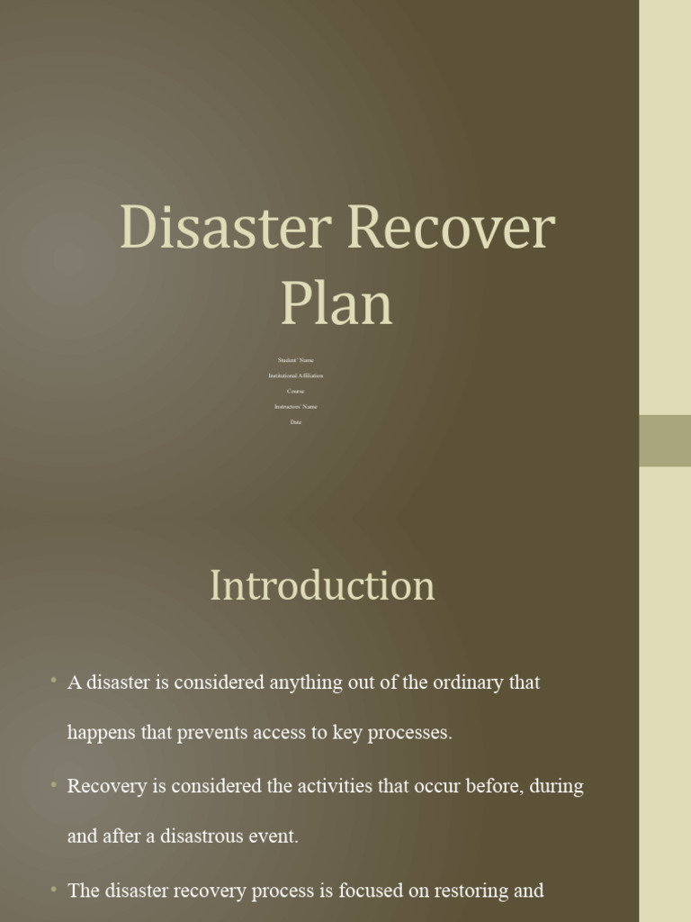 Disaster Recover Plan | PDF | Emergency Management | Emergency