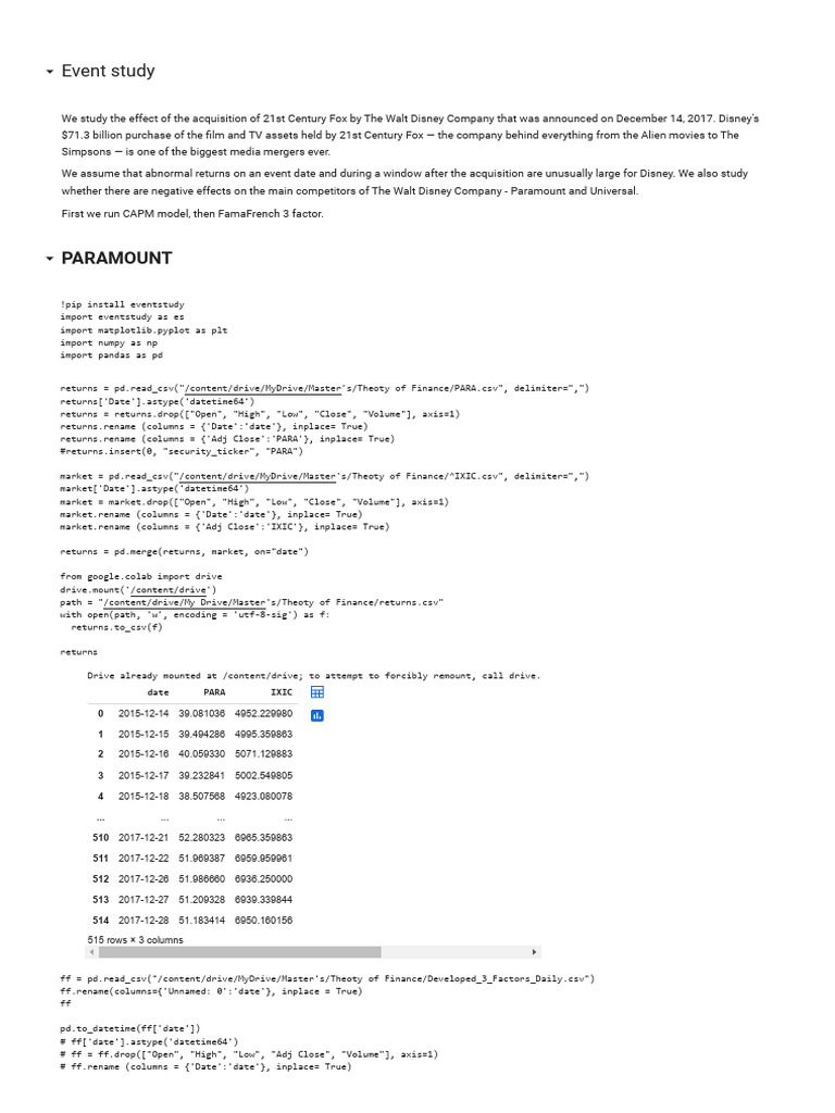 Disney-Fox Acquisition Event Study | PDF | Mergers And Acquisitions ...