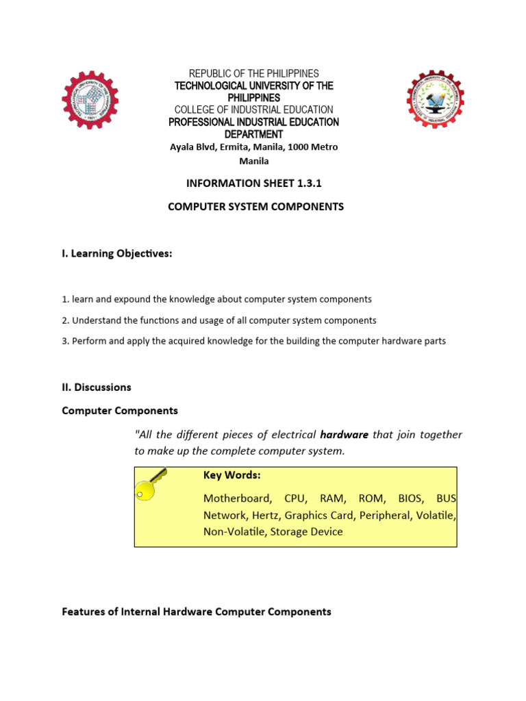 INFORMATION SHEET 1.3.1- DOCUMENTATION | PDF | Random Access Memory | Computer Hardware