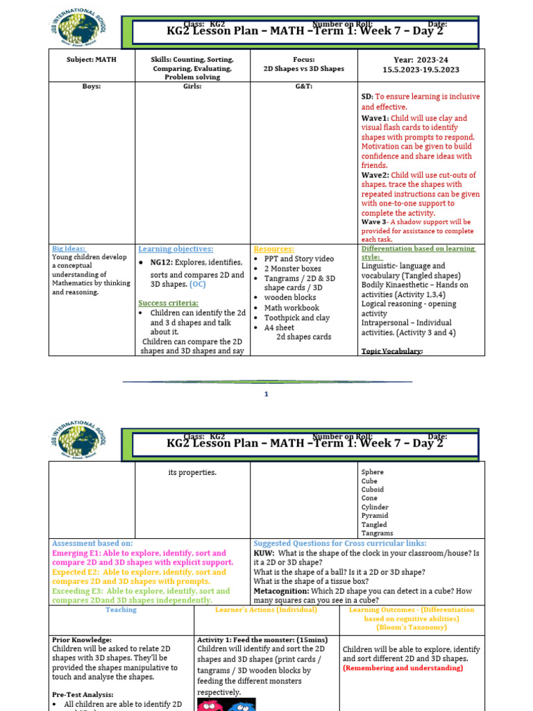 KG2 Shapes Exploration | PDF | Learning | Lesson Plan