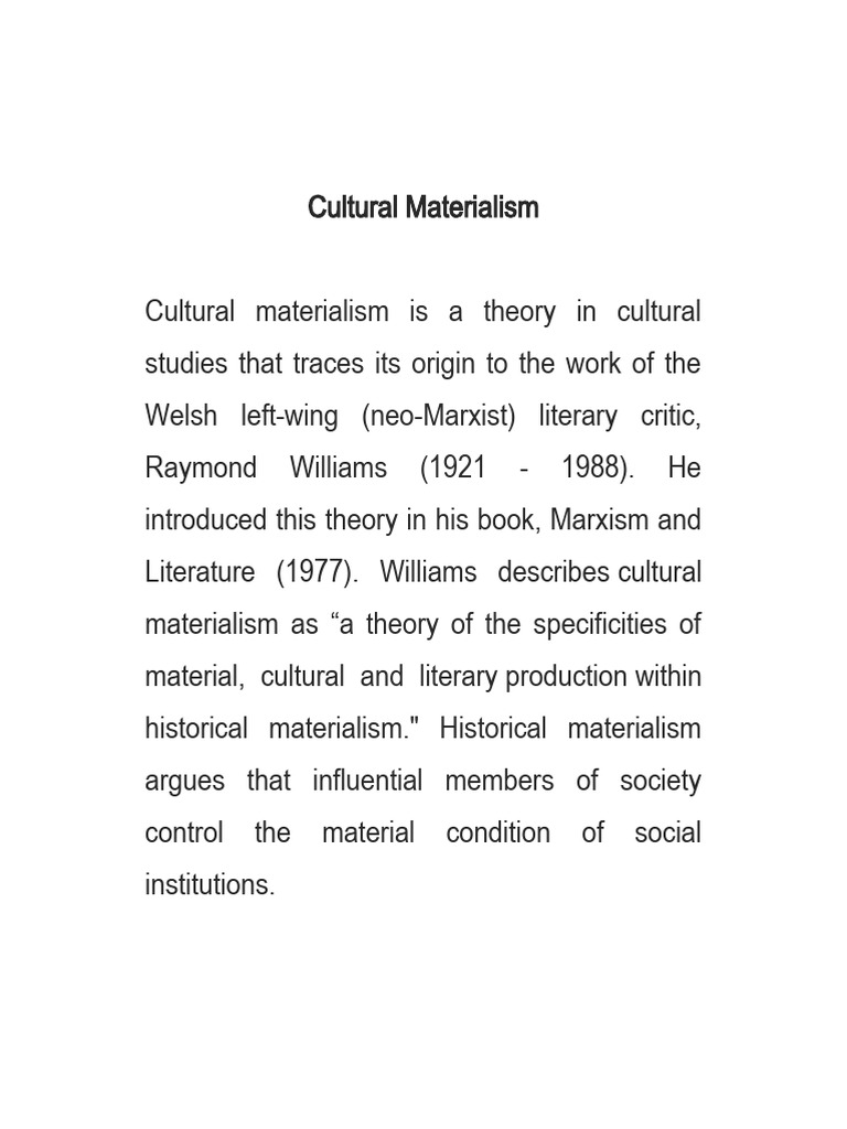 Cultural Materialism | PDF | Cultural Studies | Materialism