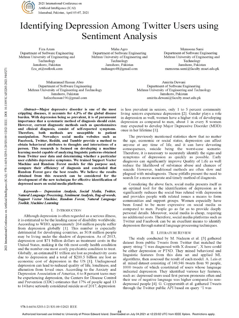 Depression Detection via Twitter Analysis | PDF | Support Vector ...
