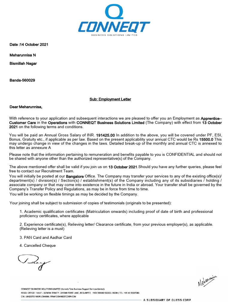 Placement Letter | PDF | Employment | Salary