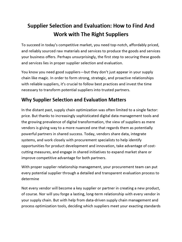 Supplier Selection and Evaluation Guide | PDF | Supply Chain | Procurement