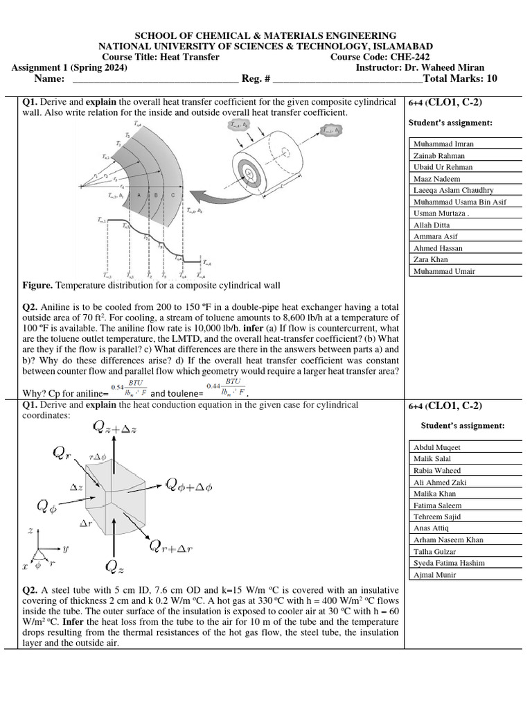 Heat Transfer Assignment 1 CHE15A | Download Free PDF | Heat Transfer | Thermal Insulation