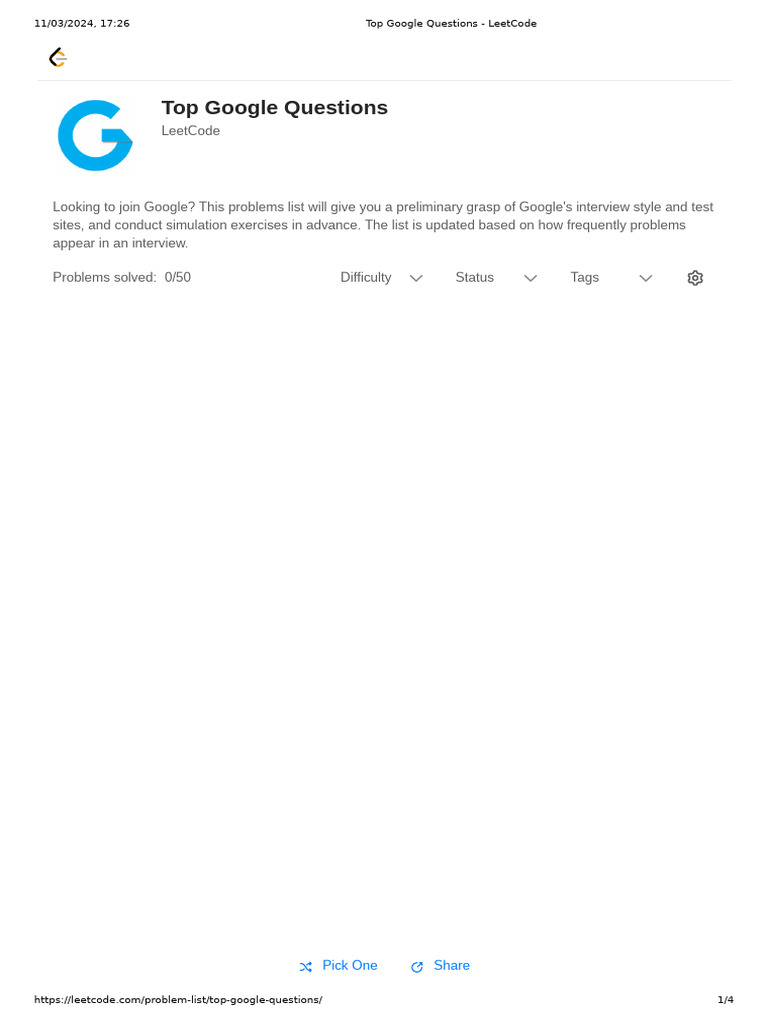 Top Google Questions - LeetCode | PDF