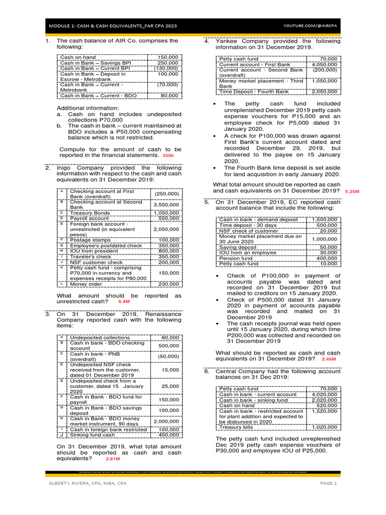 Module 1 - Cash and Cash Equivalents | PDF | Cheque | Banks