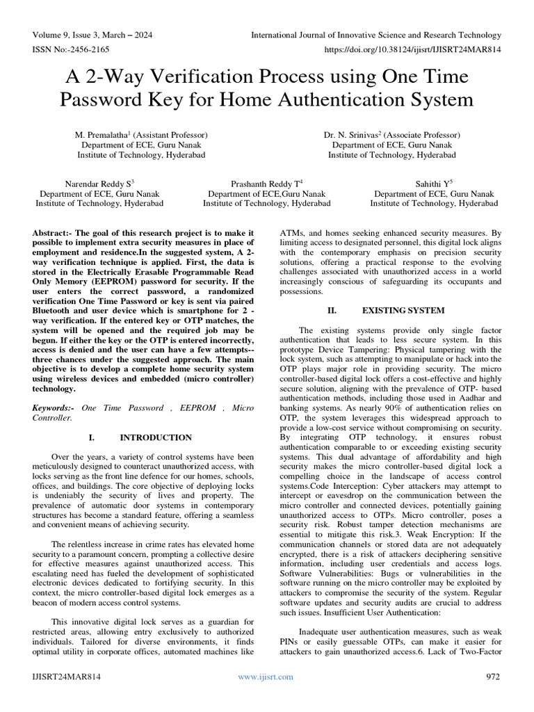 A 2-Way Verification Process Using One Time Password Key For Home ...