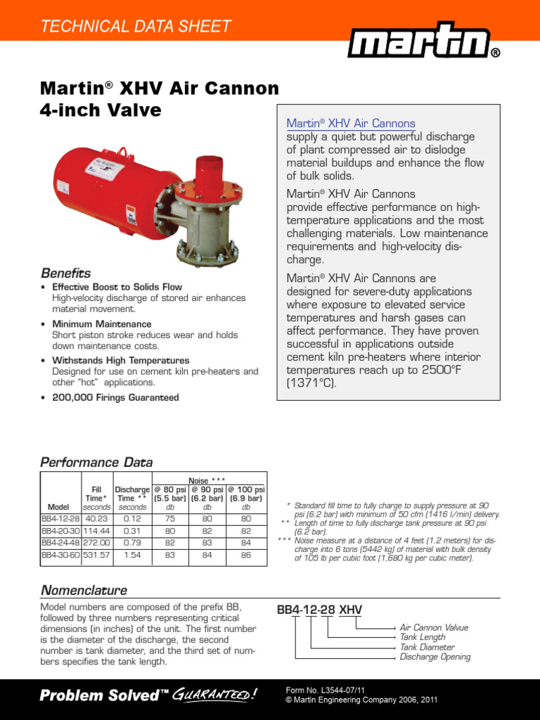 Martin XHV Air Cannon 4-Inch Valve: Technical Data Sheet | PDF | Mechanical Engineering ...