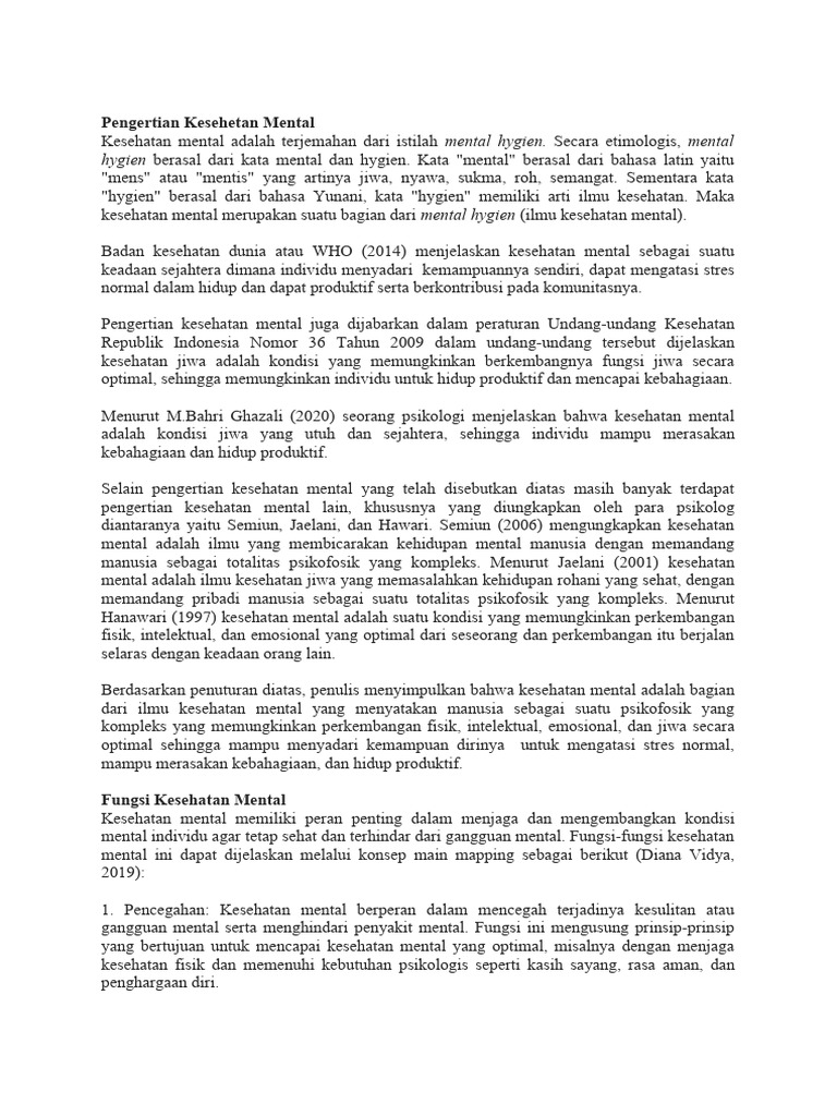 Pengertian&fungsi Kesehatan Mental | PDF | Pengembangan Diri | Sains & Matematika