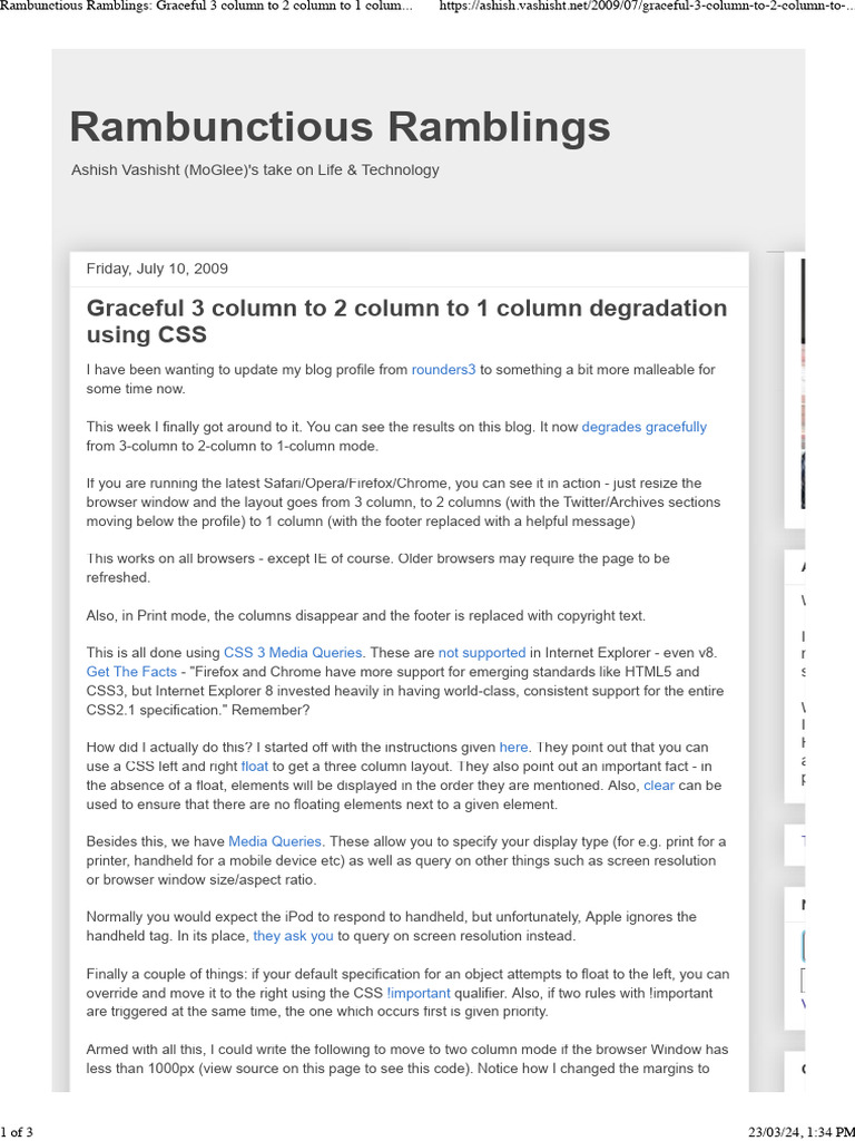 Graceful 3 Column To 2 Column To 1 Column Degradation Using CSS | PDF ...