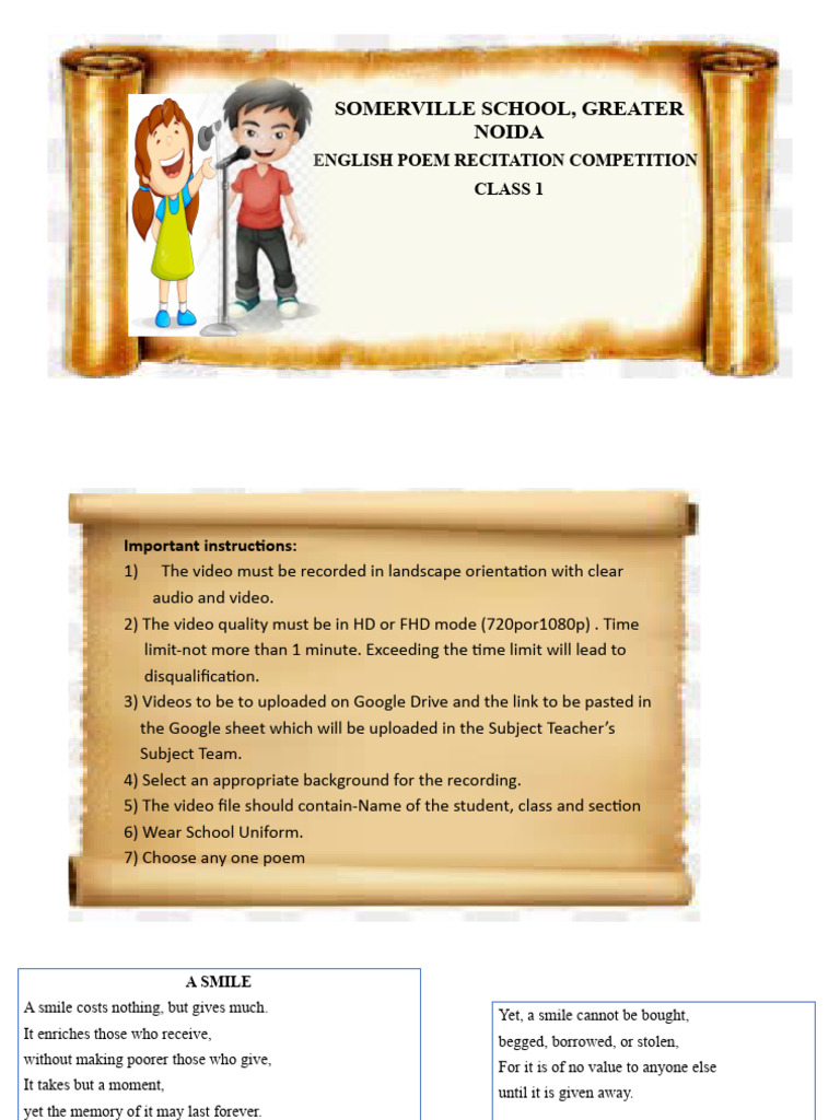 Class 1 - Poem Recitation | PDF