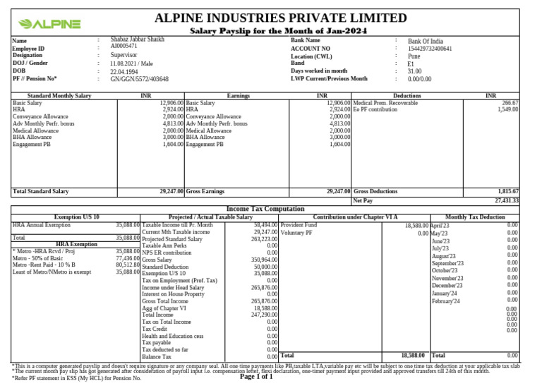 January 2024 Salary Payslip Summary | PDF | Taxes | Payroll Tax