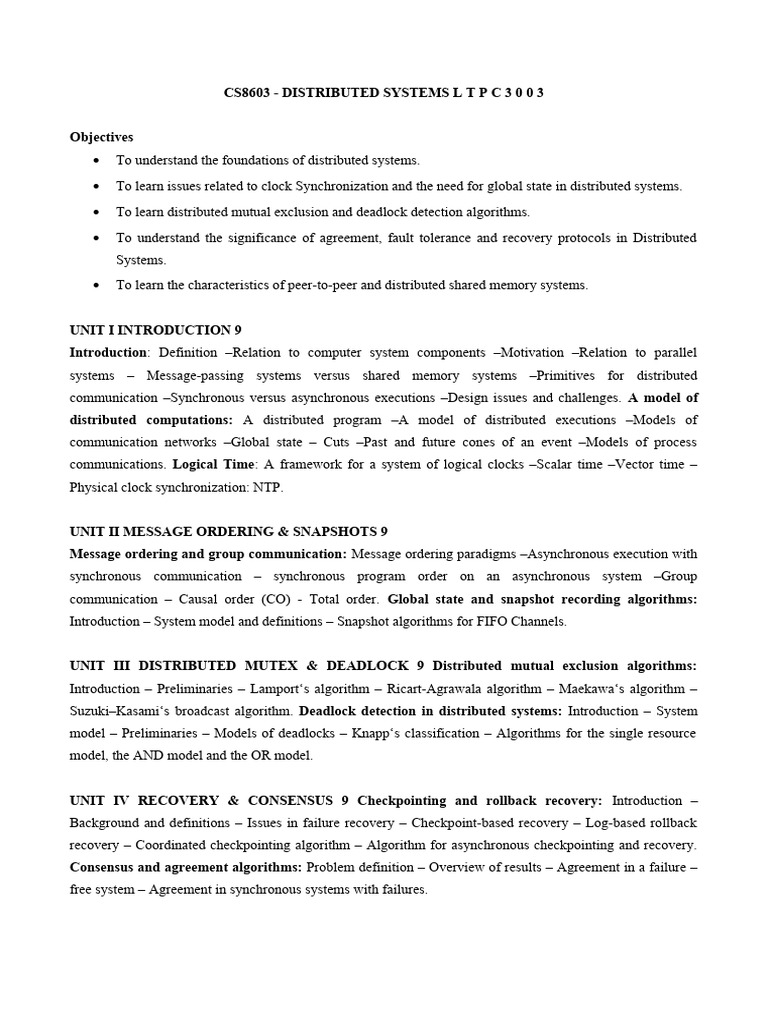 Syllabus Cs8603 Distributed Systems Pdf Distributed Computing Peer To Peer