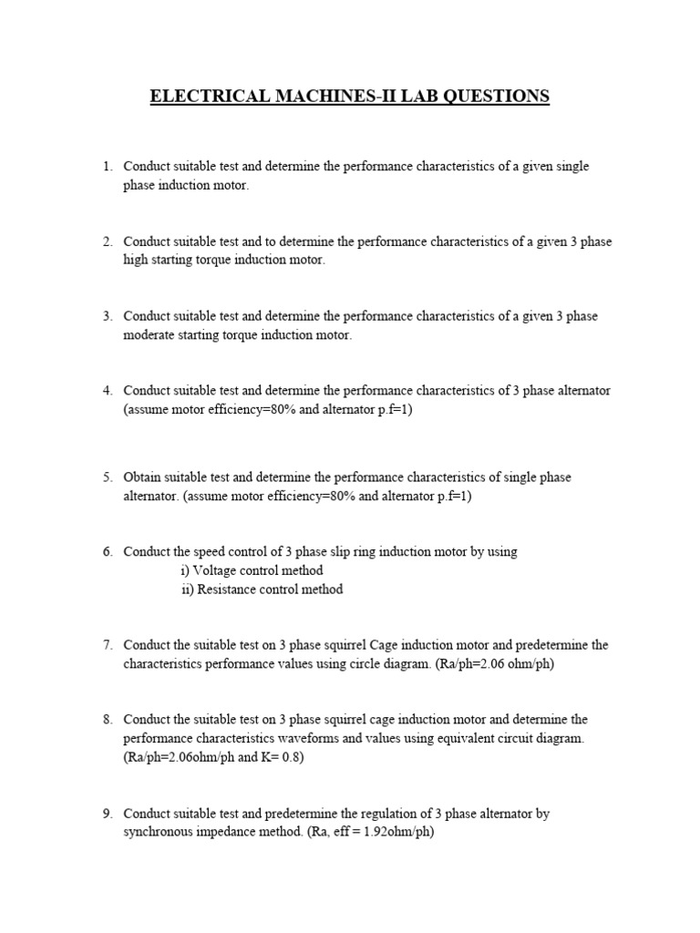 Electrical Machines II Lab Questions | PDF | Science & Mathematics ...