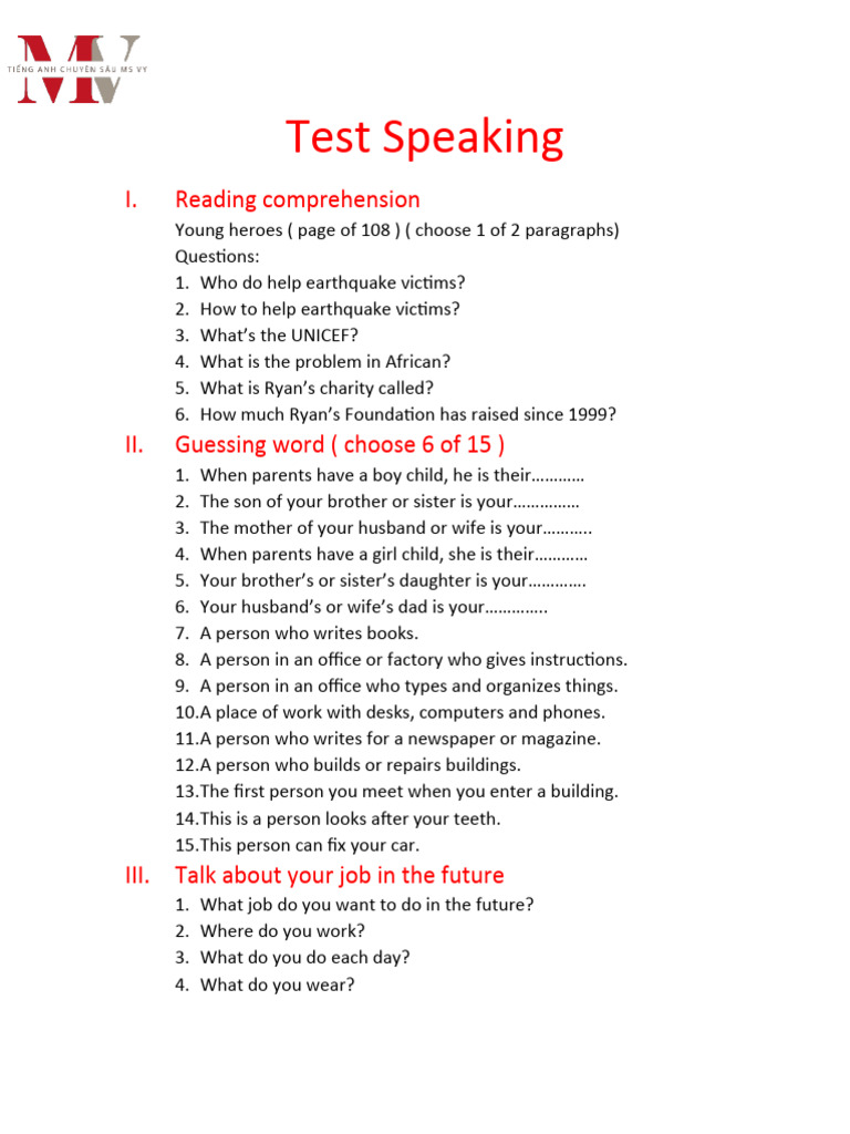 Test Speaking | PDF | Career & Growth