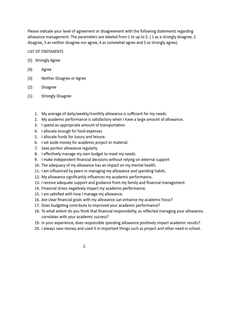 Please Indicate Your Level of Agreement or Disagreement With The ...