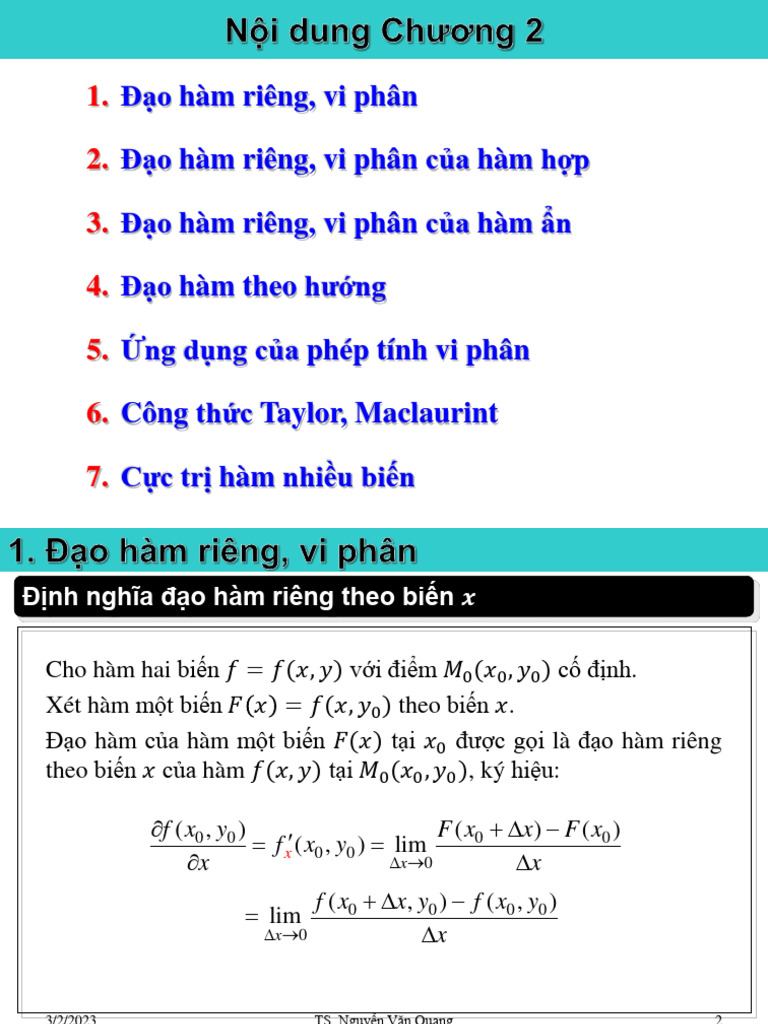 Chuong 2 - Dao Ham Rieng. Vi Phan. Dao Ham Theo Huong. Khai Trien ...