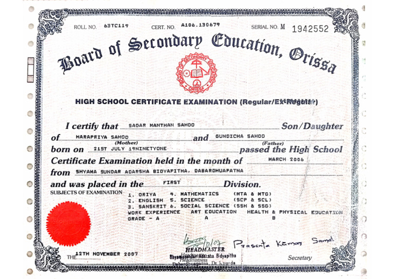 Hsce Certificate | PDF
