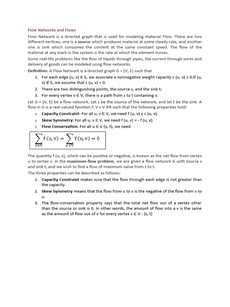 Flow Networks and Flows | PDF | Mathematical Relations | Graph Theory