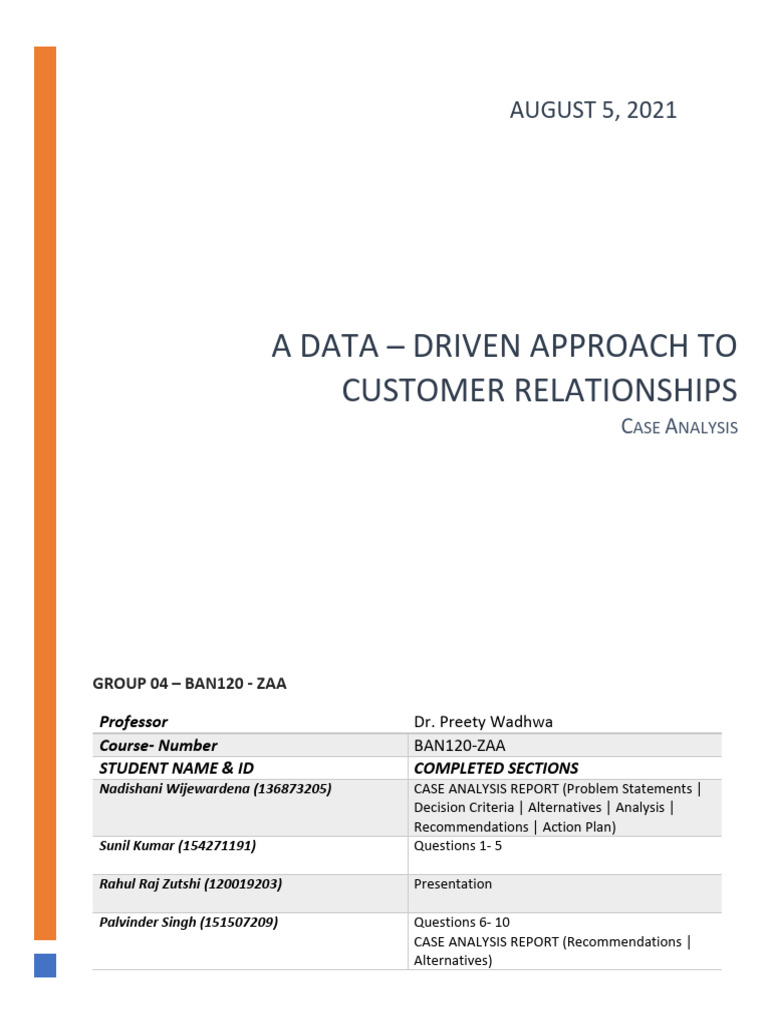 A Data - Driven Approach To Customer Relationships - GRP 4 - Final Case Analysis | PDF ...