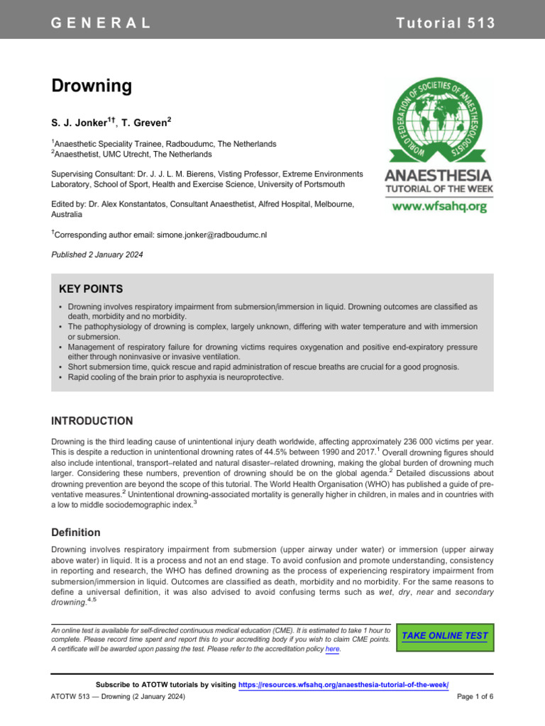 Drowning - WFSA | Download Free PDF | Hypothermia | Cardiopulmonary ...