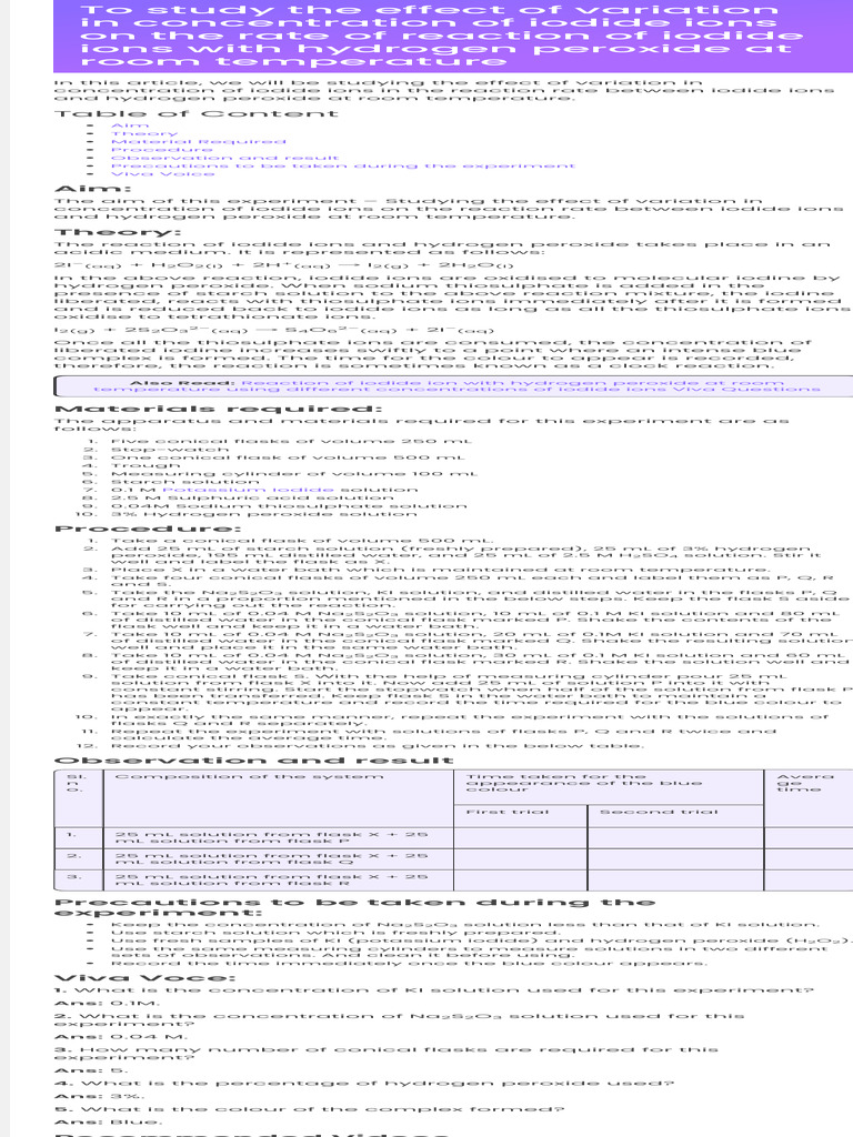 Iodide Ion Reaction Rate Study | PDF | Iodine | Chemical Reactions