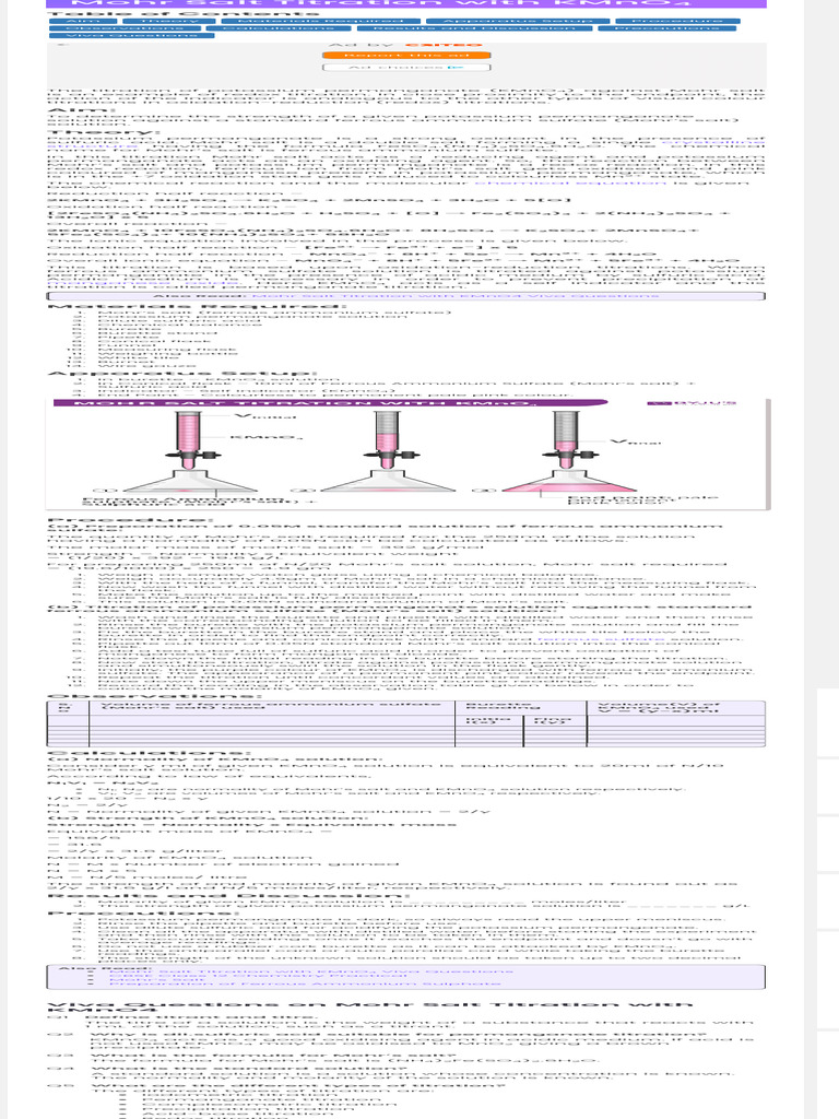 Mohr Salt Titration With KMnO4 - CBSE Chemistry Practicals Class 12 ...