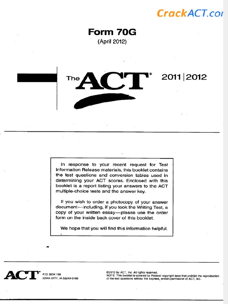 2012 April ACT Form 70G Answers | PDF | Act (Test) | Sat