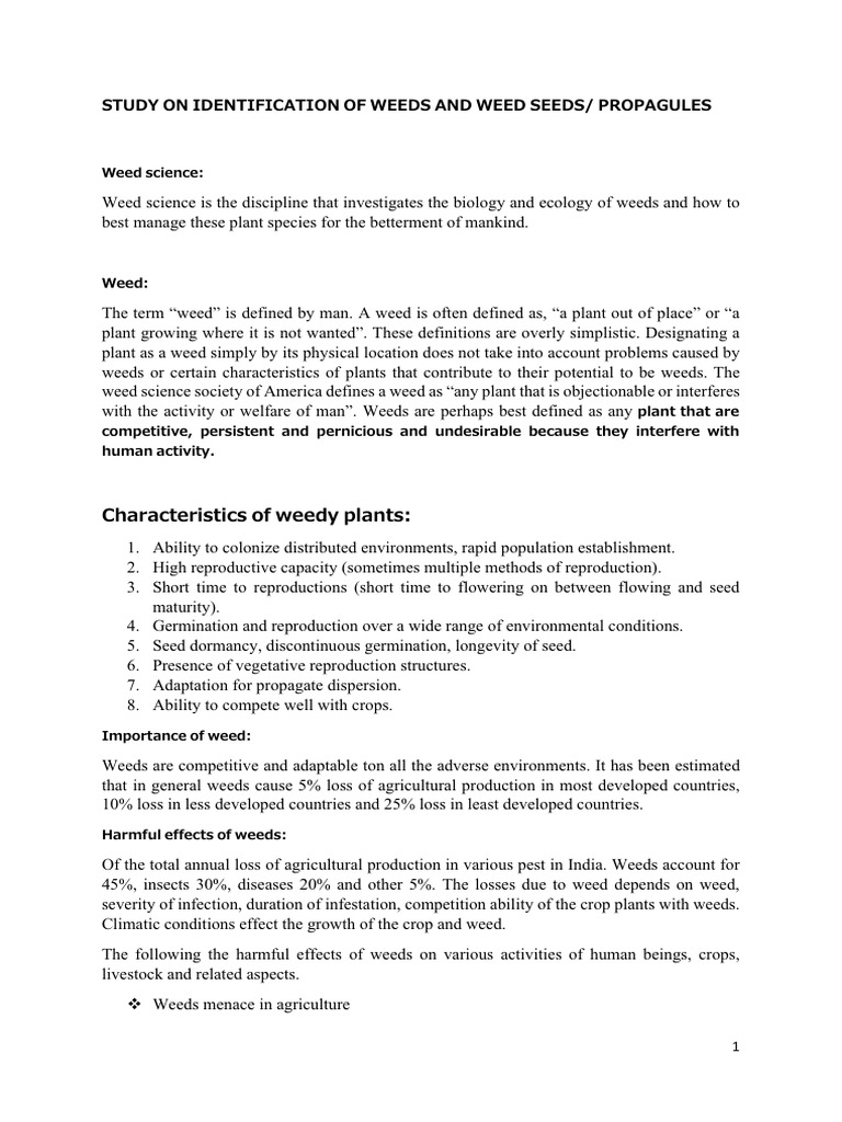 Study On Identification of Weeds and Weed Seeds Propagules | PDF | Weed ...