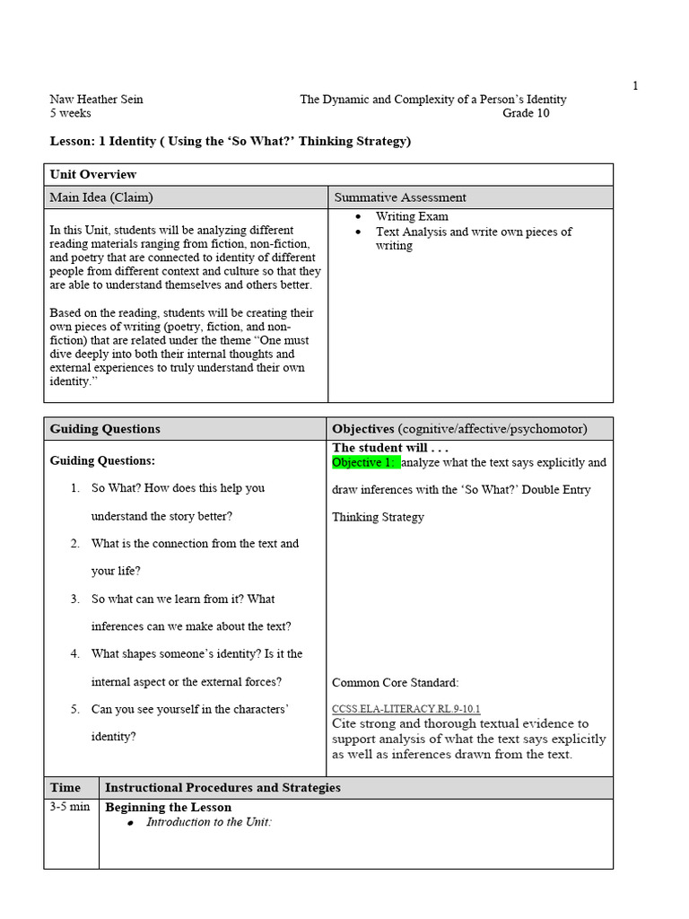 Grade 10 Identity Exploration | PDF | Educational Assessment ...